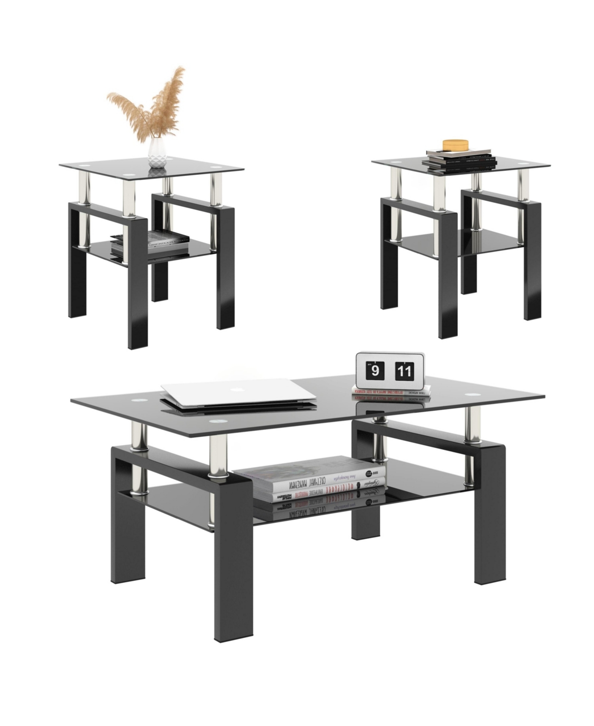 Click here for Casainc Set of 2 Modern Square Tempered Glass Coff... prices