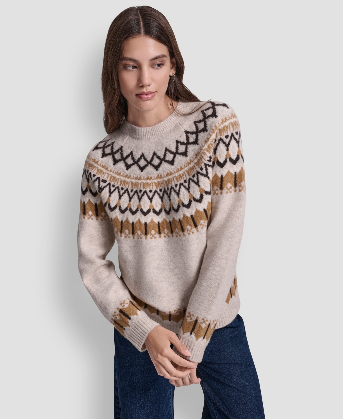 Womens DKNY Long Sleeve Fair Isle Lurex Raglan Sweater