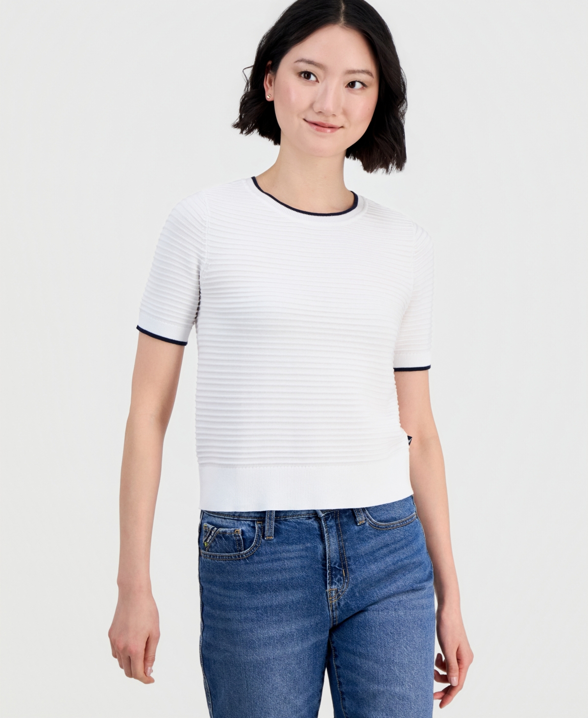 Click here for Nautica Jeans Womens Cotton Roll-Neck Raised-Strip... prices