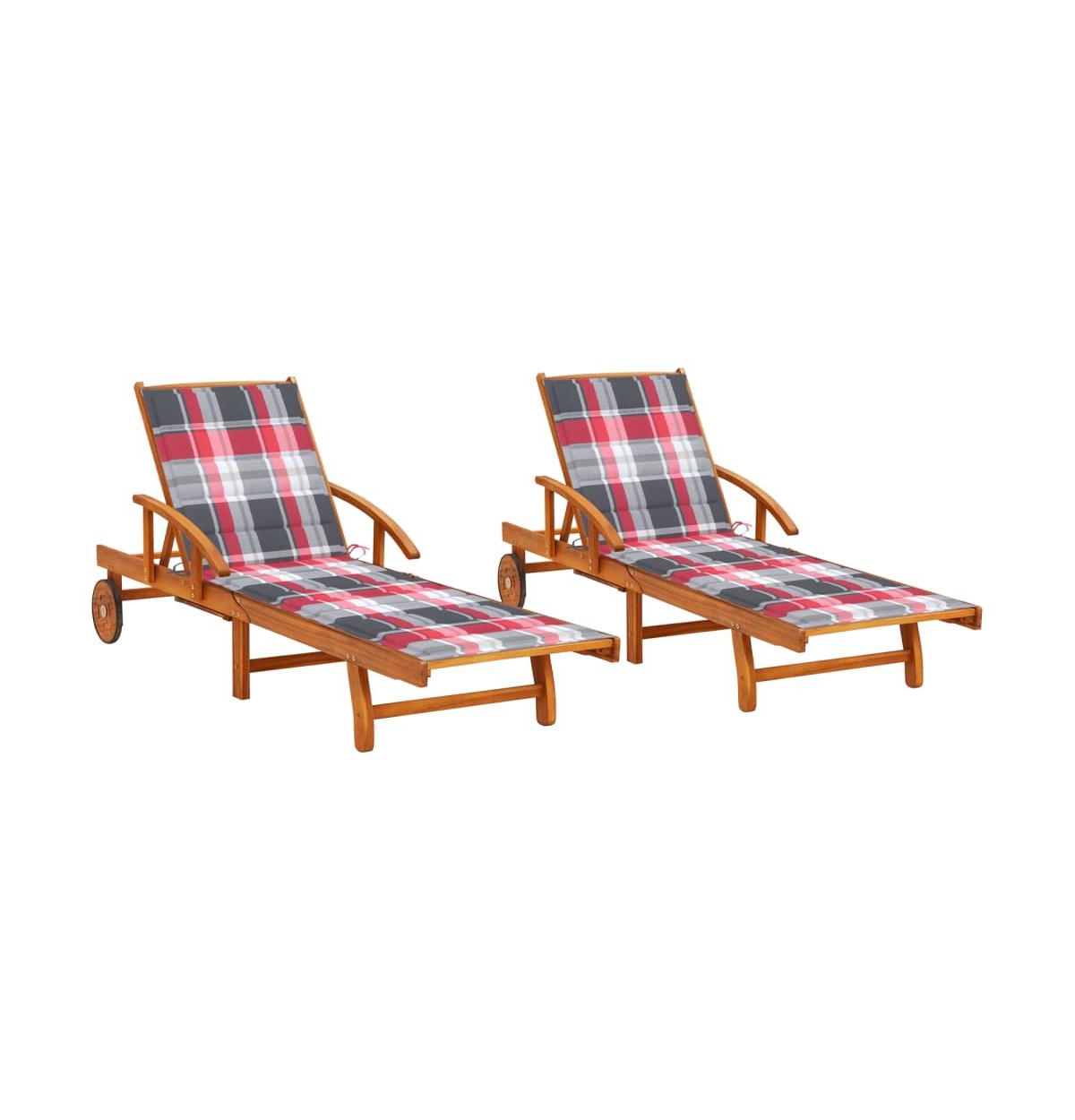 Click here for vidaXL Patio Sun Lounger Natural wood  Red check prices