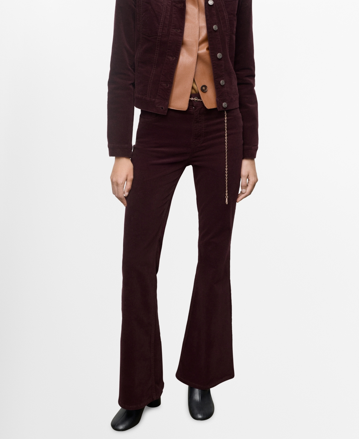 Click here for Mango Womens Velvet Flared Jeans - Wine prices