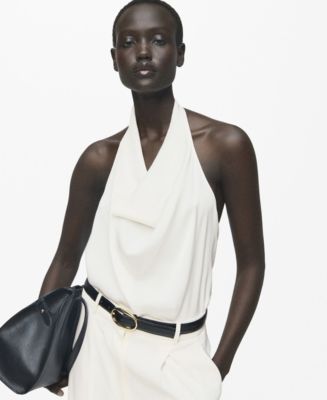 Mango Women's Draped Neck Satin Blouse - Macy's
