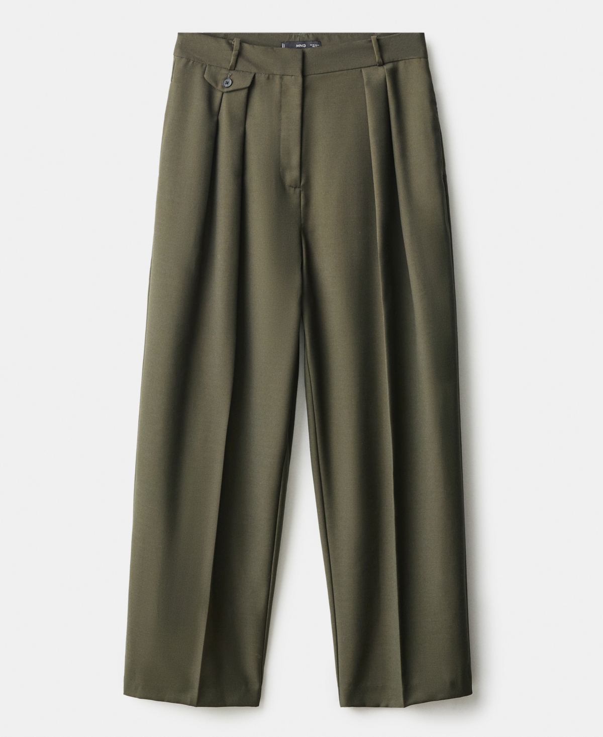 Click here for Mango Womens Button Detail Pleated Trousers - Khak... prices