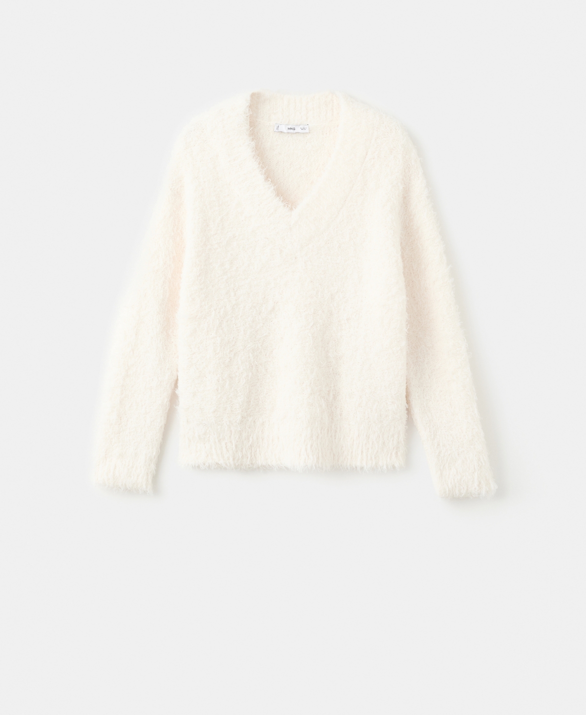 Mango Womens Fur-Effect Knitted Sweater - Ecru