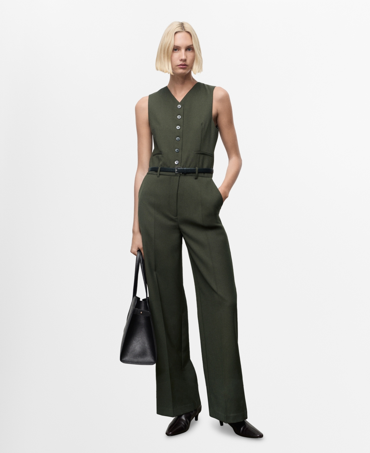 Click here for Mango Womens Suit-Style Jumpsuit - Khaki prices
