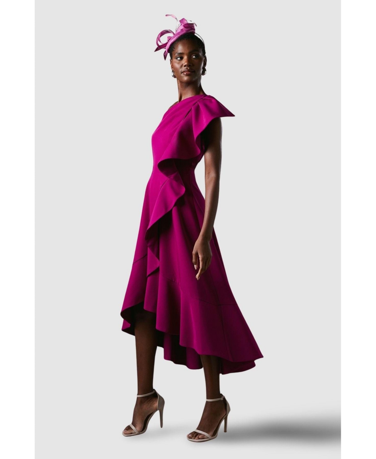 Click here for Coast Womens One Shoulder Crepe Ruffle Midi Dress... prices