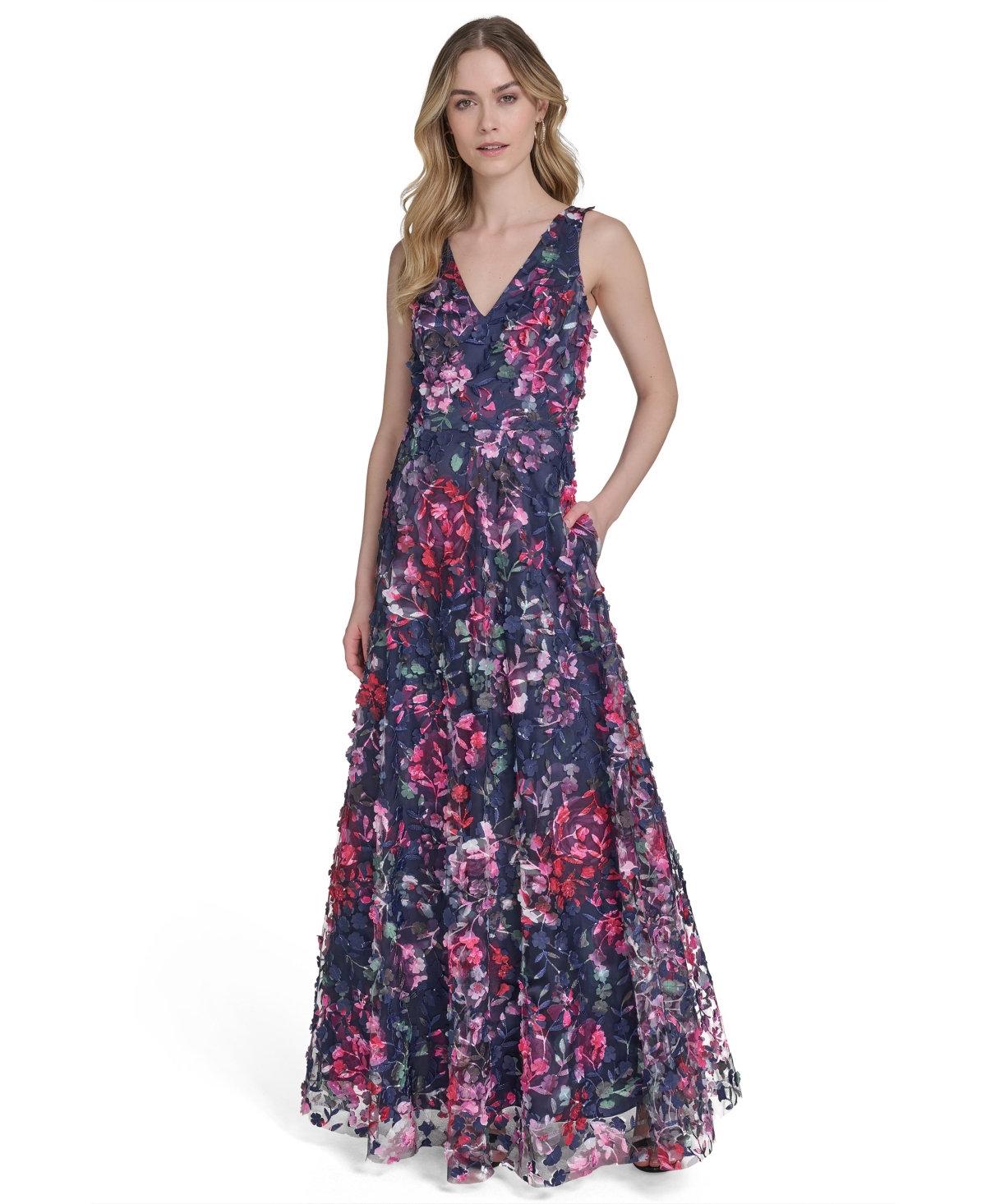 Click here for Eliza J Womens Sleeveless V-Neck Illusion Gown - B... prices