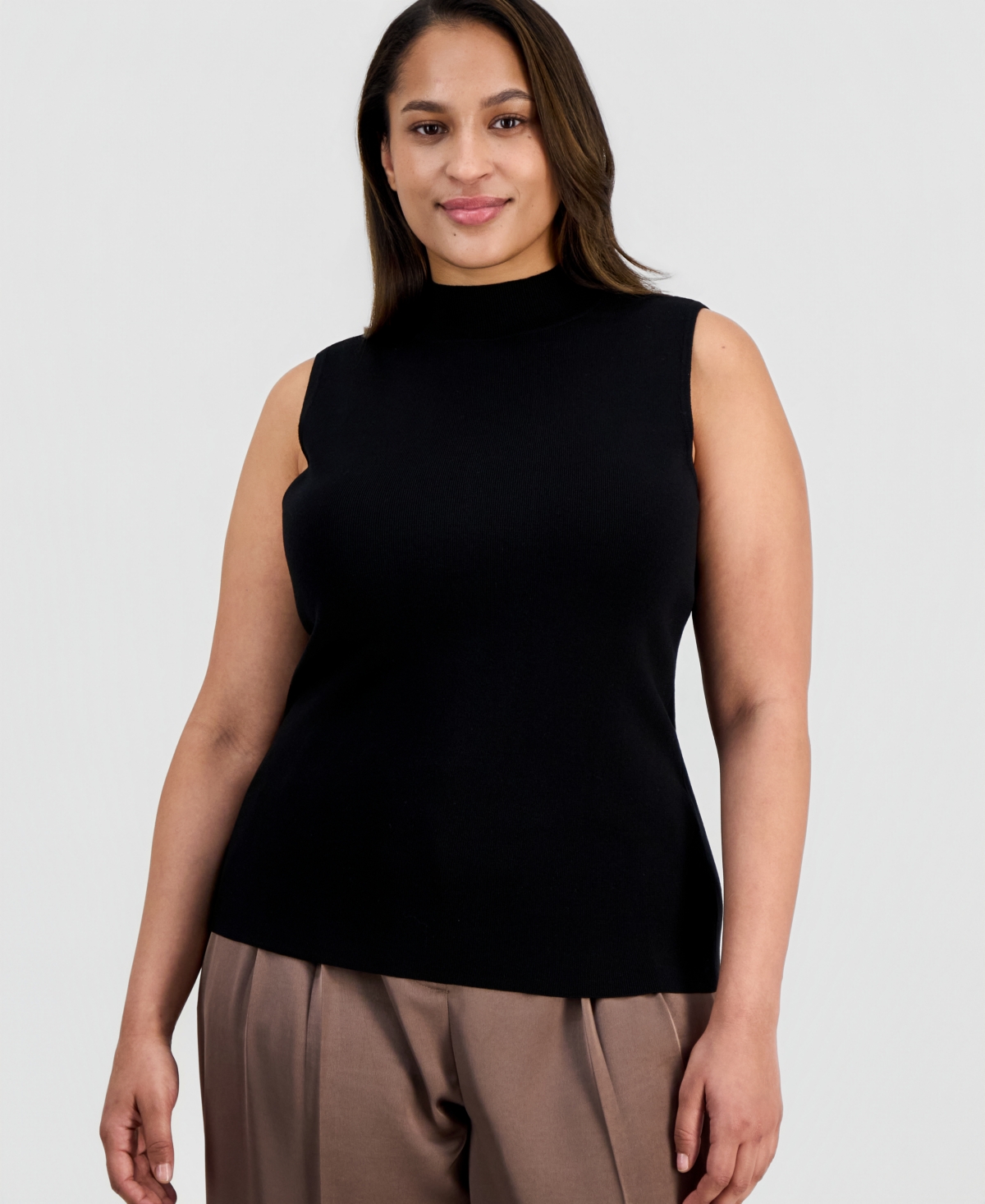 Click here for Tahari Asl Plus Size Mock-Neck Sleeveless Sweater... prices