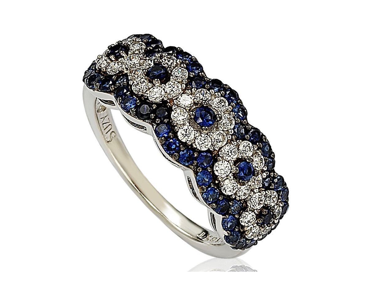 Click here for Suzy Levian Sterling Silver Sapphire 5 Stone Halo... prices