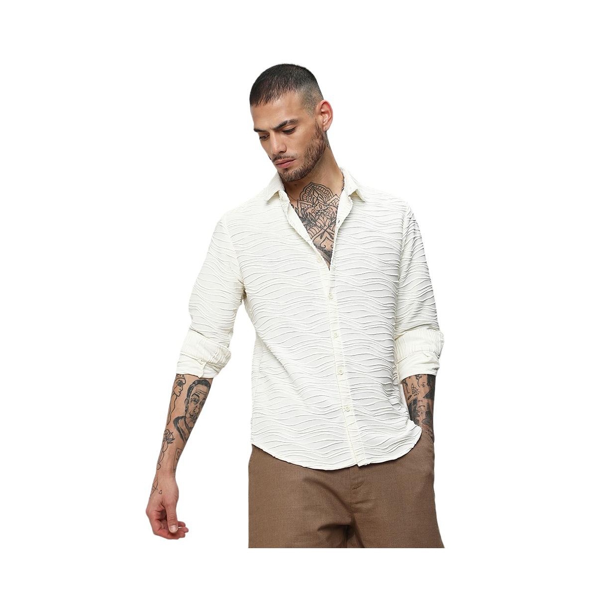 Click here for Campus Sutra Mens Ivory White Self-Design Wave Shi... prices