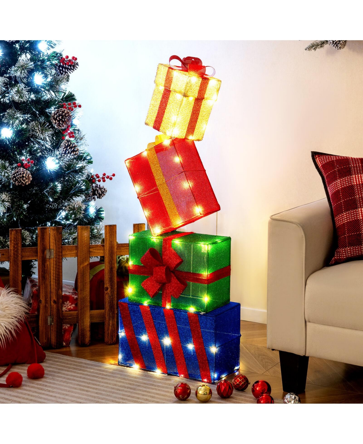 Click here for Costway Set of 4 Christmas Lighted Gift Boxes with... prices