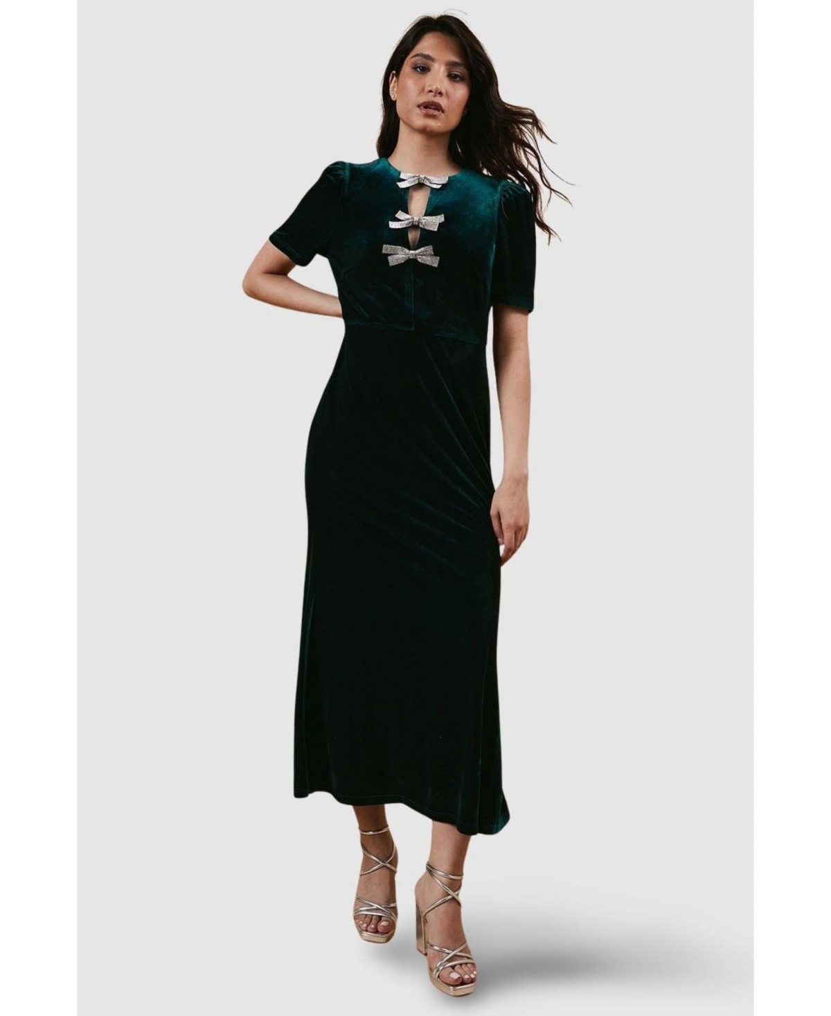 Click here for Oasis Womens Occasion Velvet Bow Midaxi Dress - Em... prices