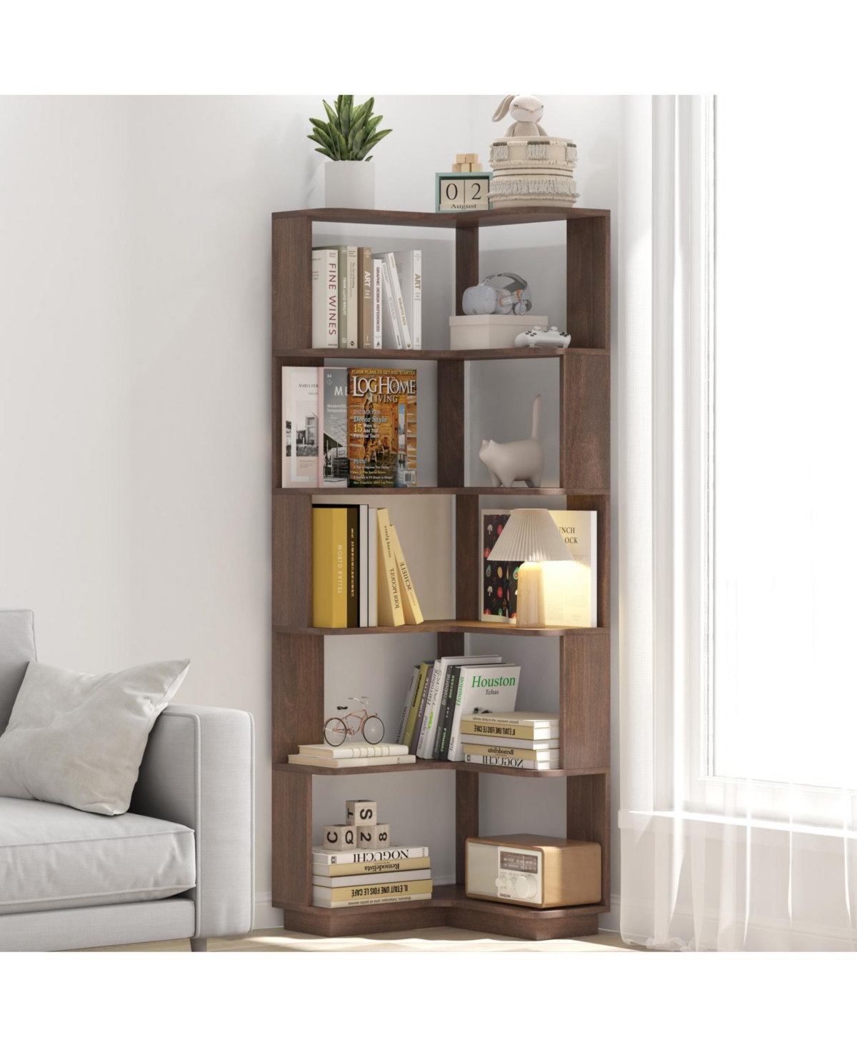 Click here for Streamdale 6 Tier L-Shaped Corner Bookshelf with A... prices
