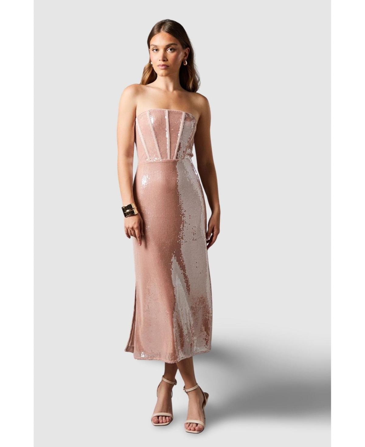 Click here for Coast Womens Bandeau Corset Sequin Midi Dress - Mi... prices