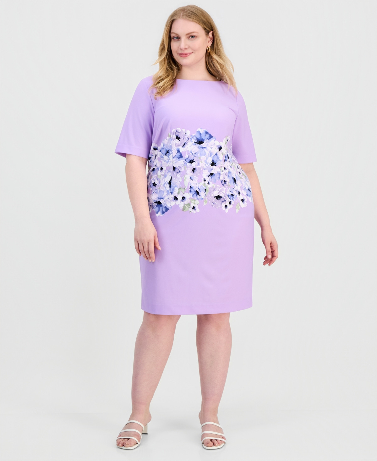 Click here for Kasper Plus Size Printed Scuba Crepe Sheath Dress... prices