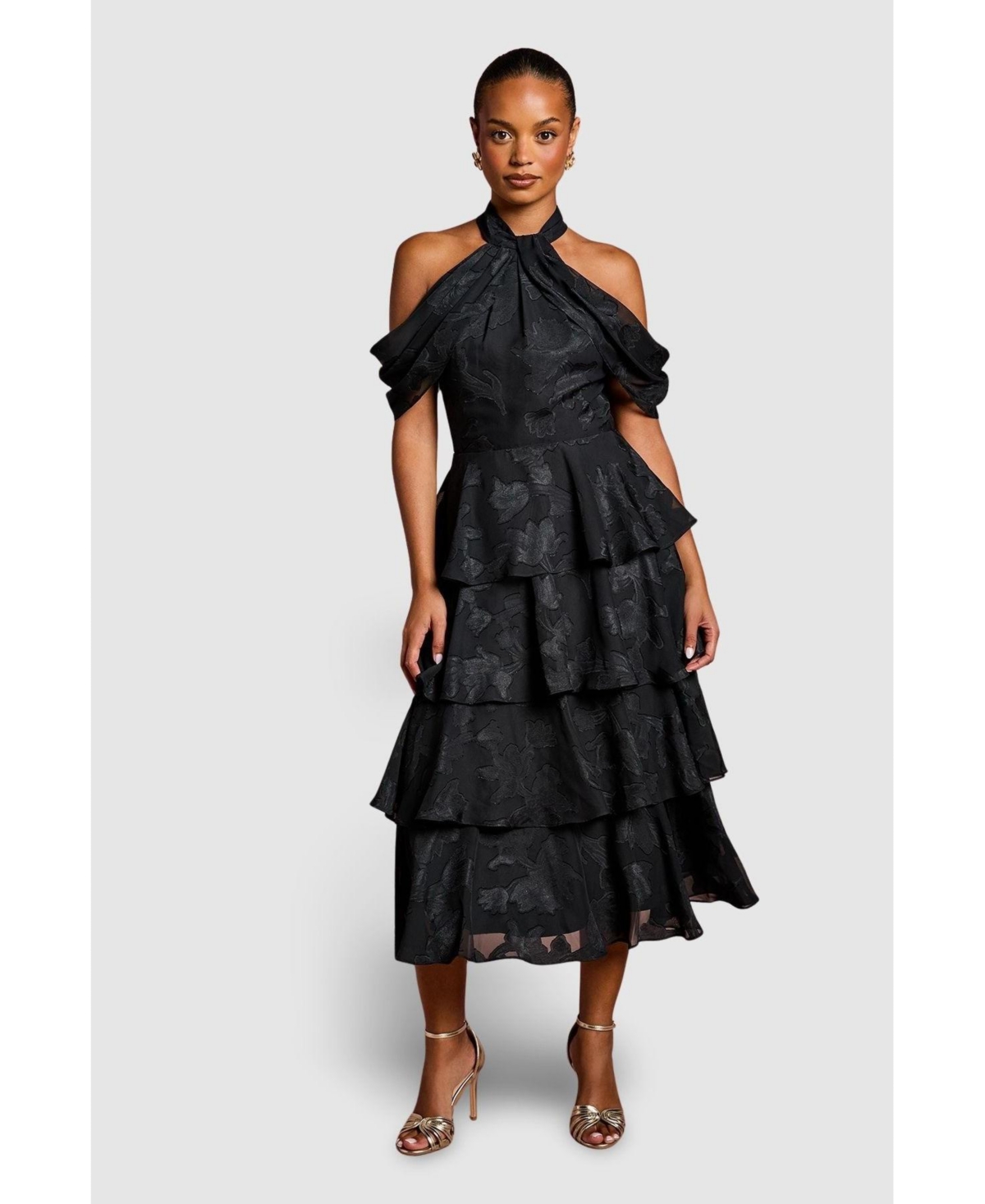 Click here for Coast Womens Cold Shoulder Midaxi Dress - Black prices