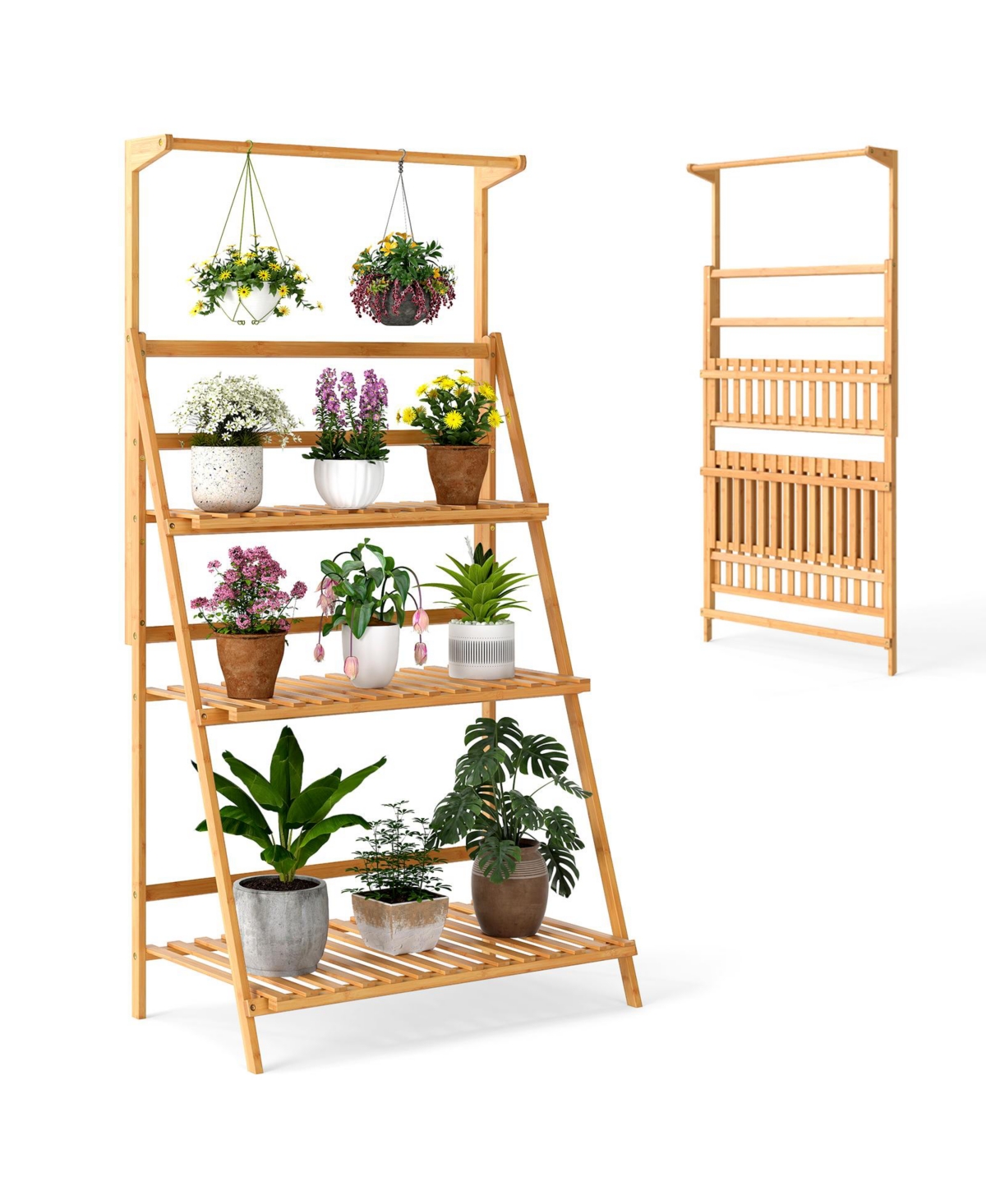 Click here for Sugift 3 Tier Bamboo Hanging Plant Stand with Heig... prices