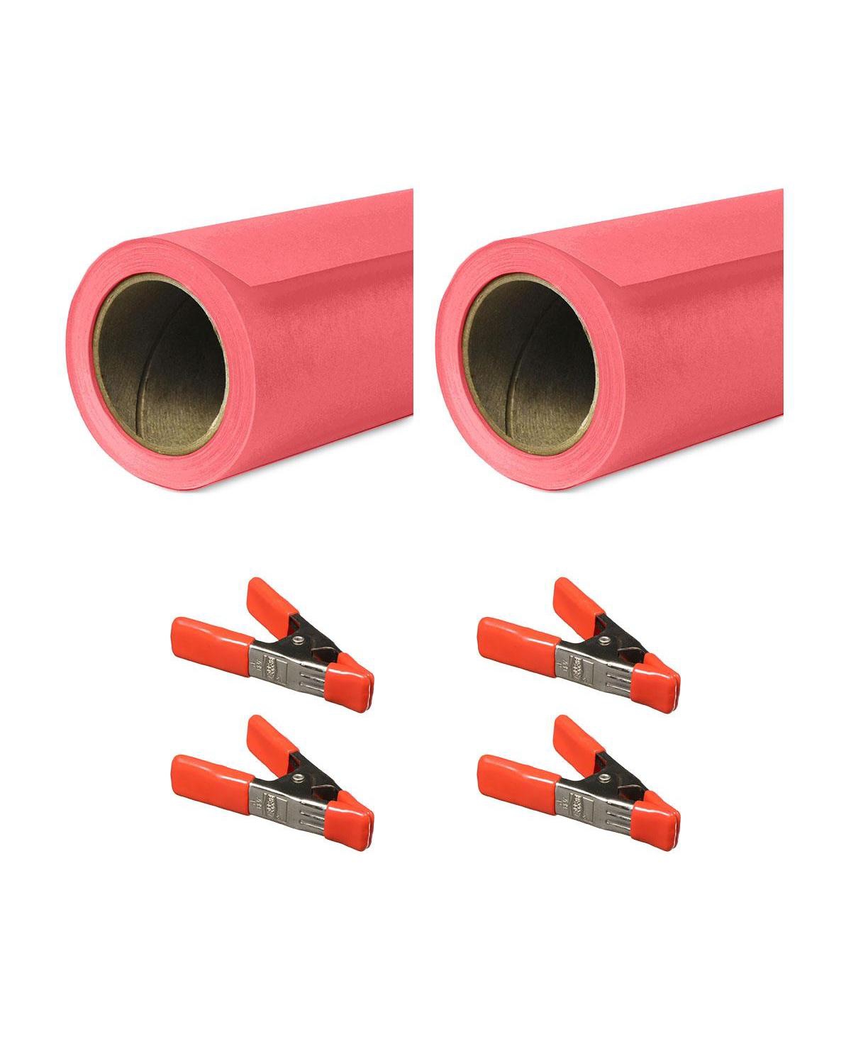 Savage 26x36 Widetone Seamless Background Paper  Flamingo  2-Pack  Bundle with 4x 1-1/4x1 Steel Spring Orange Clamp