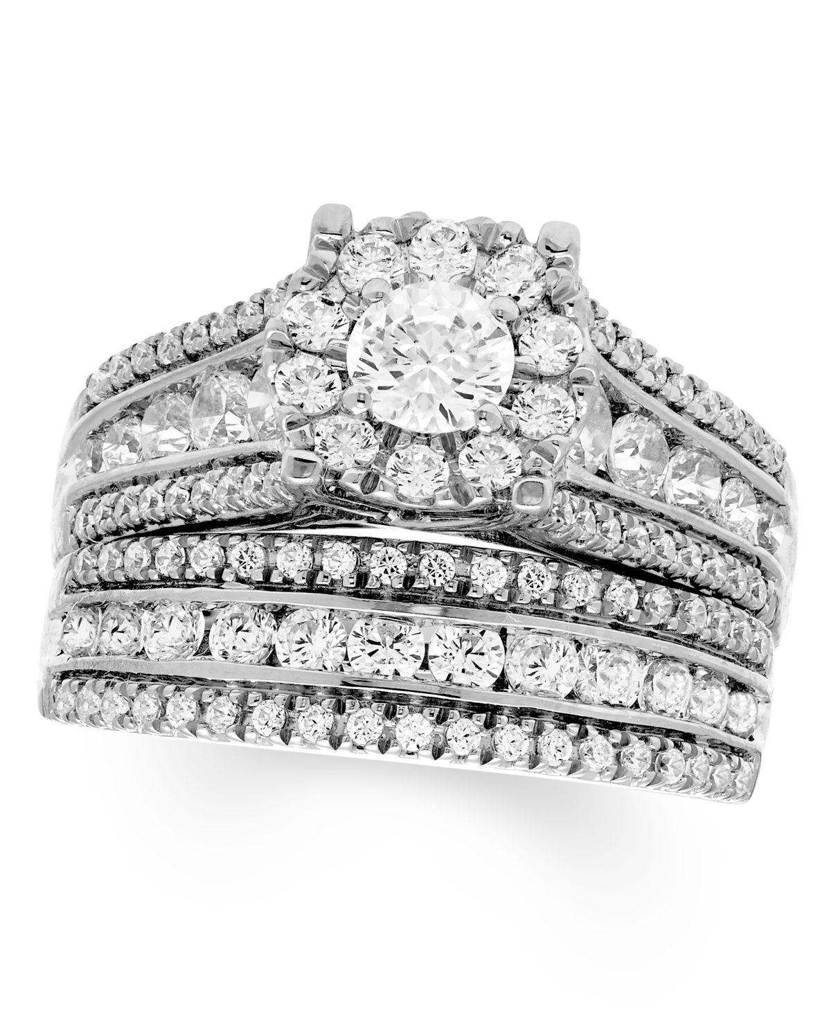 Click here for Macys Diamond Halo Bridal Ring Set (2 ct. t.w.) in... prices