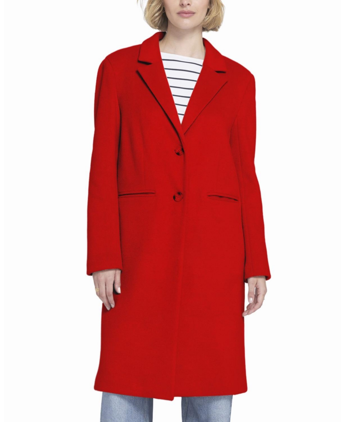 Elle Collection Womens Melton Coat with Printed Lining Trench - Red