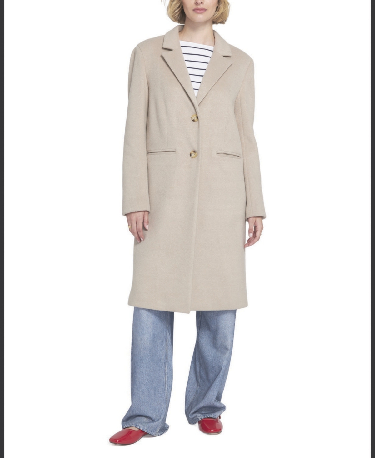 Elle Collection Womens Melton Coat with Printed Lining Trench - White