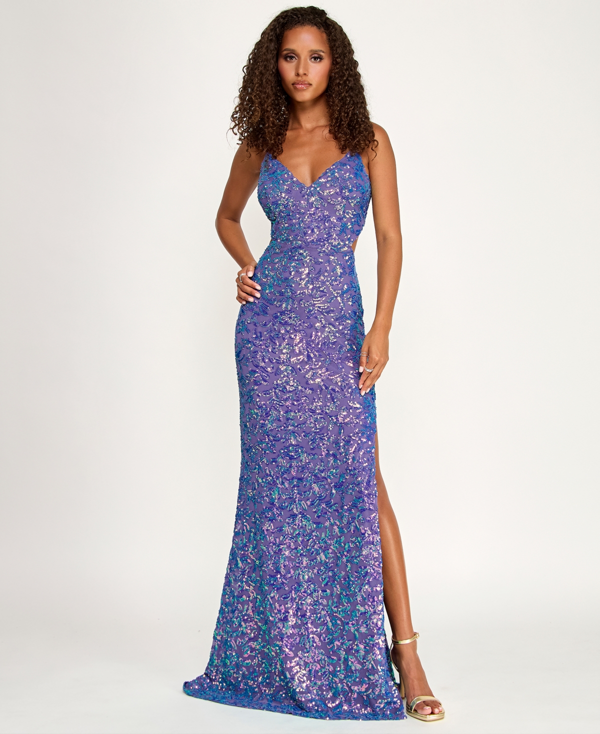 Click here for Emerald Sundae Juniors Sequin Slit V-Neck Gown - V... prices
