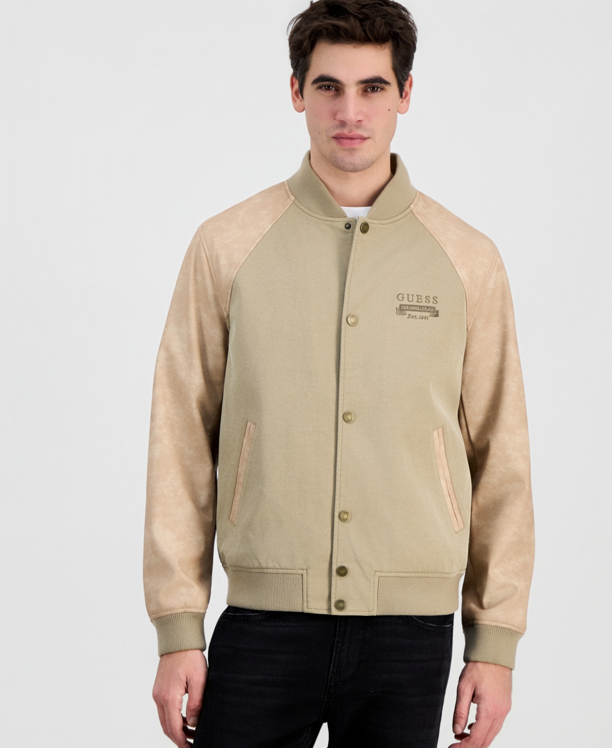 Click here for Guess Mens Heritage Colorblocked Varsity Jacket -... prices