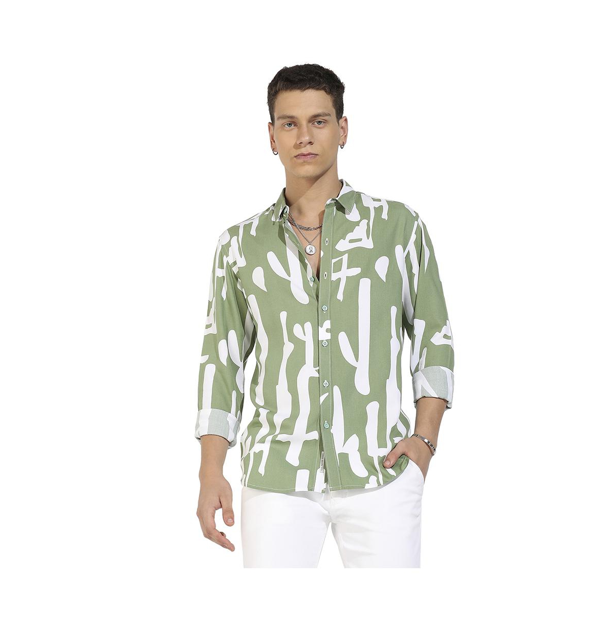 Click here for Campus Sutra Mens Abstract Print Shirt - Green prices