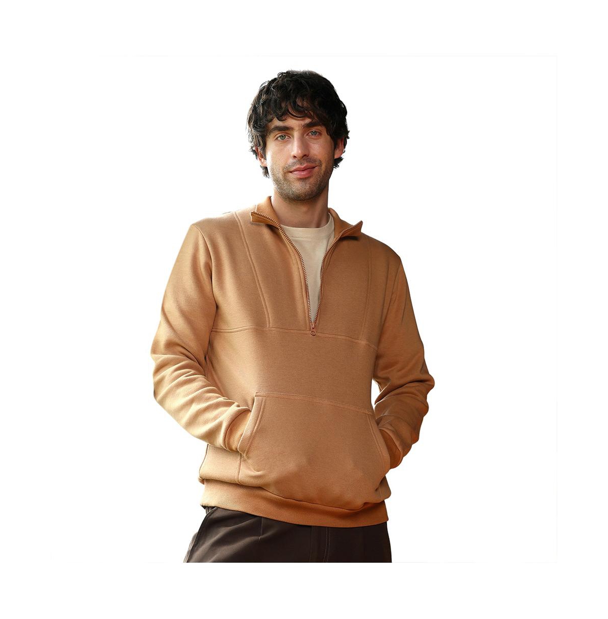 Click here for Campus Sutra Mens Rust Orange Panel-Stitch Knit Sw... prices