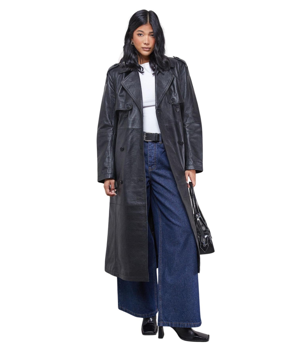 Click here for Warehouse Womens Real Leather Belted Trench Coat.... prices