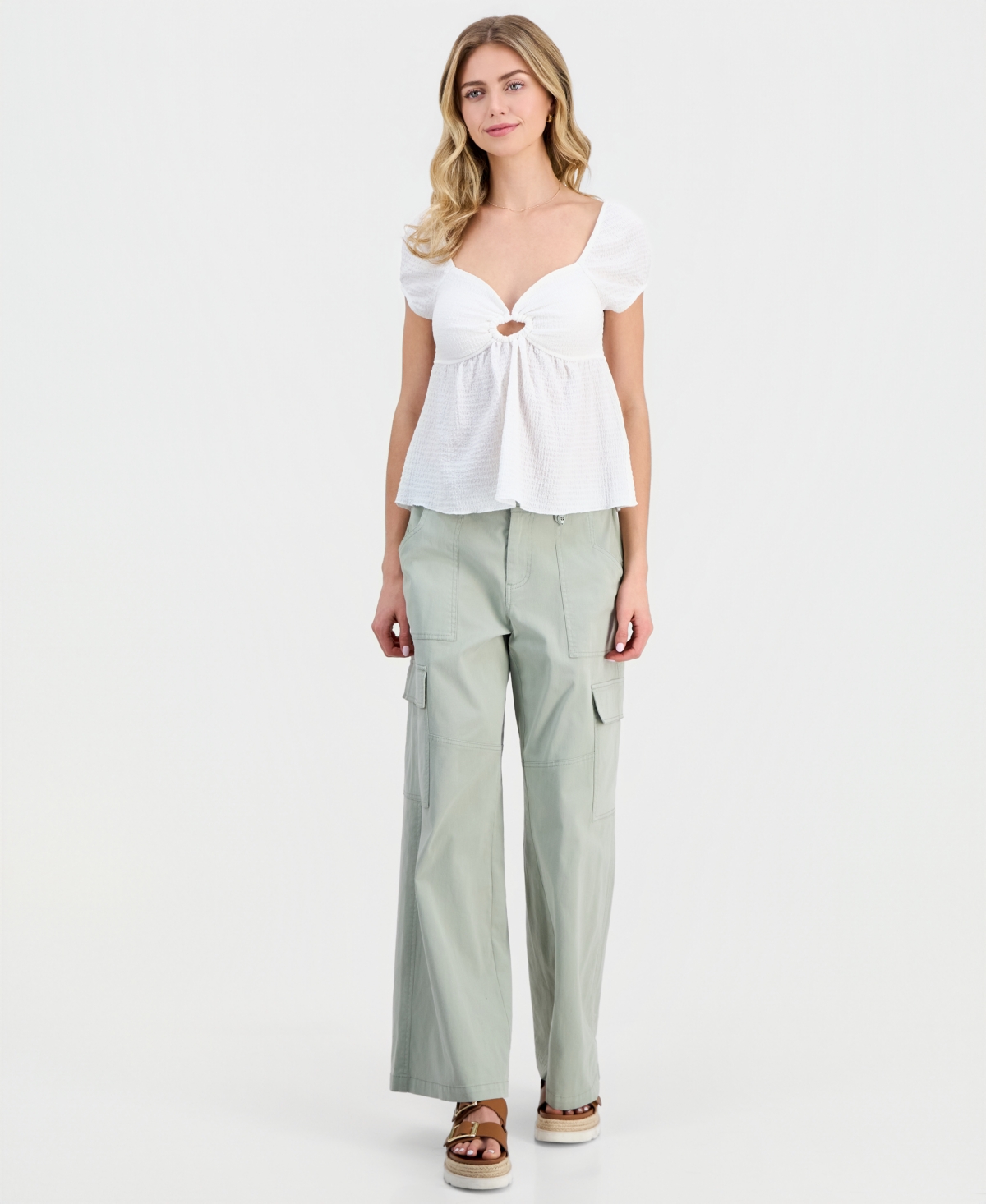 Click here for Ultra Flirt Juniors Wide-Leg Cargo Pants - Desert... prices