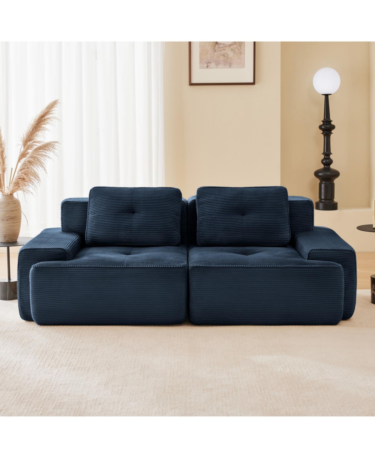 Click here for Streamdale Blue 82" Modern L-Shaped Corduroy... prices