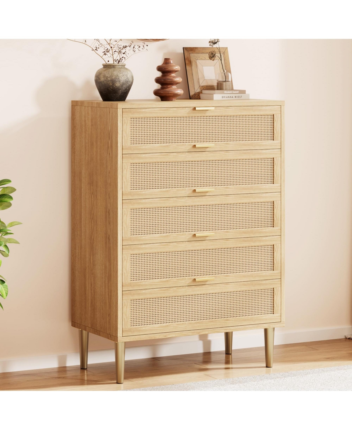 Click here for Gaomon Rattan 5 Drawer Dresser  44 Tall Narrow Che... prices
