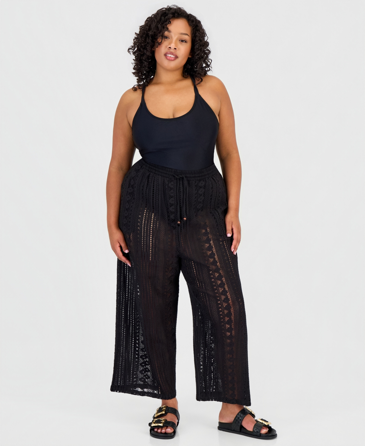 Click here for Raviya Plus Size Swim Cover-Up Cargo Pants - Black prices