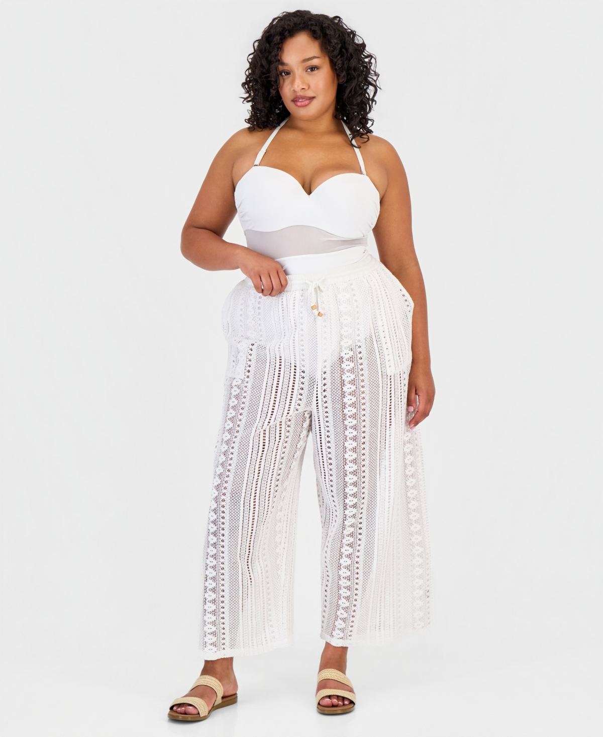 Click here for Raviya Plus Size Swim Cover-Up Cargo Pants - White prices