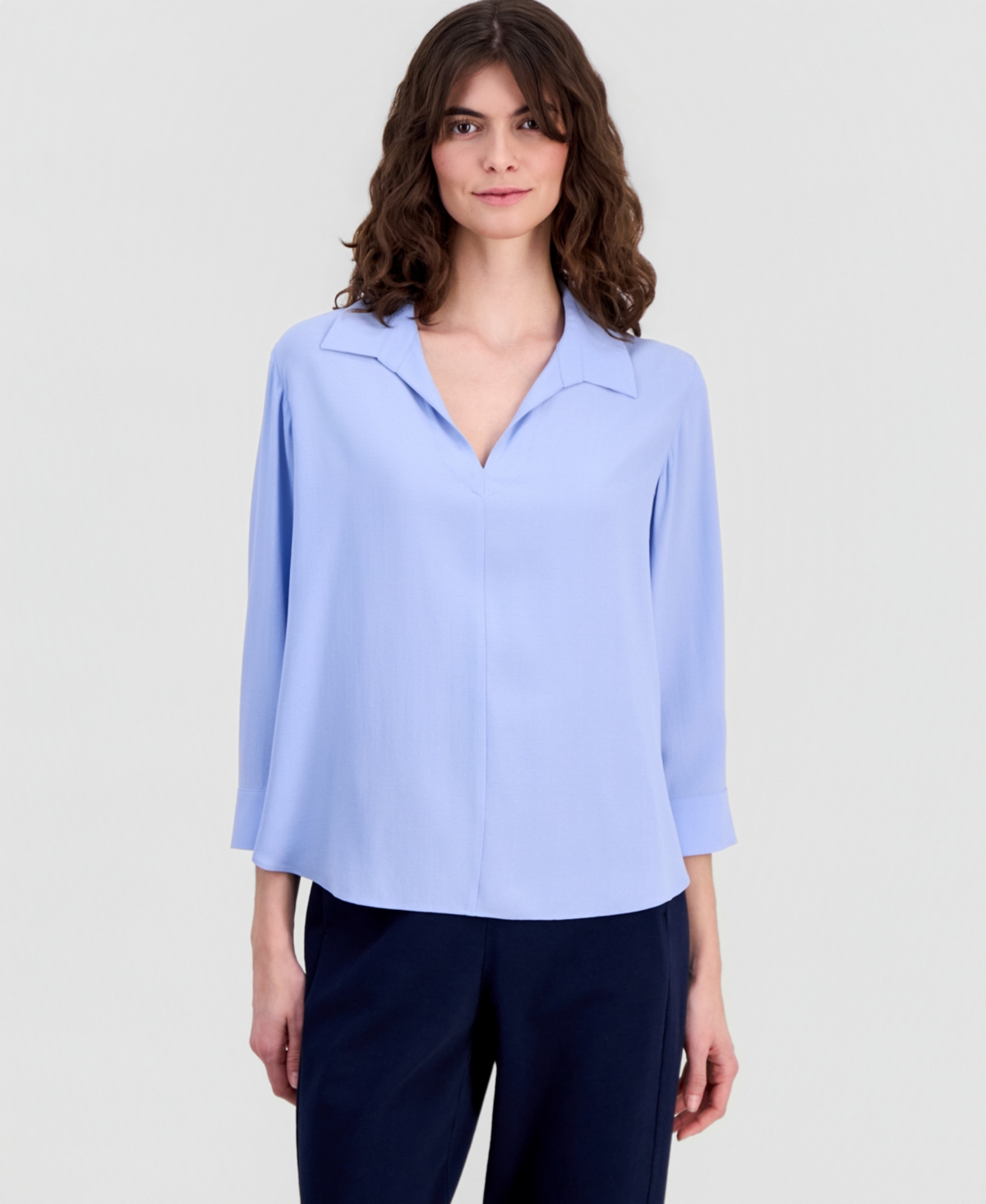 Click here for Eileen Fisher Womens Collared Silk Shirt - Skylt prices