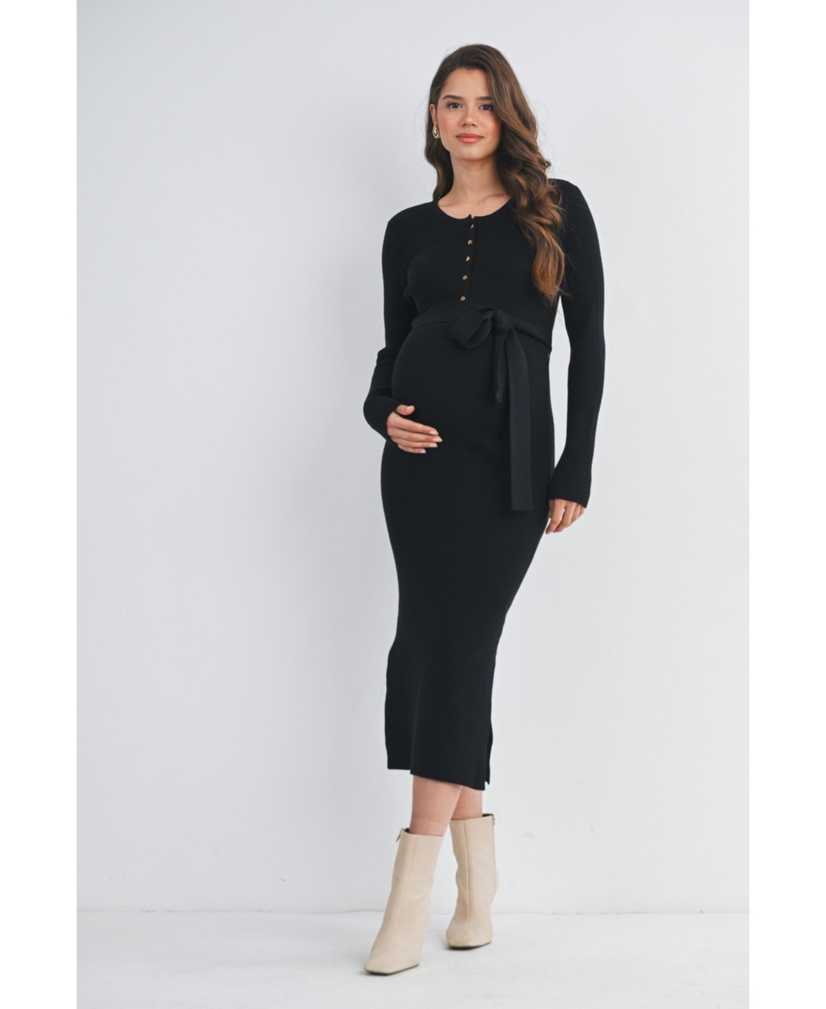 Click here for Hello Miz Maternity Ribbed Button Down Waist Tie M... prices