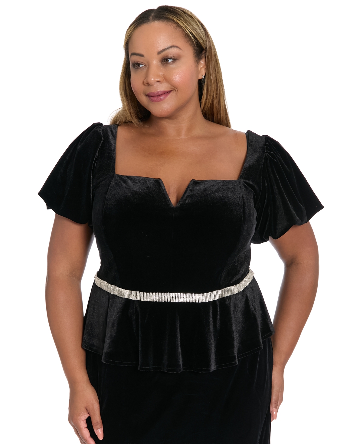 Click here for Muse Plus Size Square Notch Neck Top - Black prices