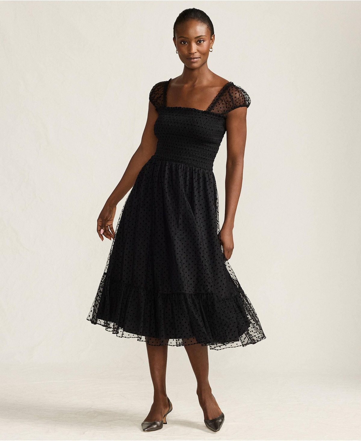 Click here for Lands End Womens Flocked Chiffon Midi Dress - Blac... prices