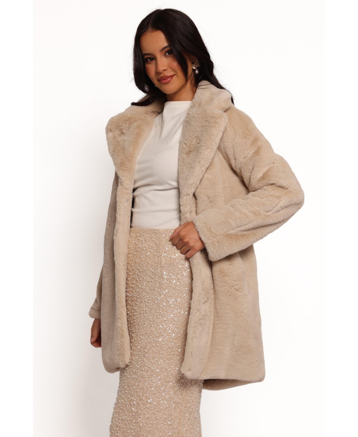 Click here for Petal and Pup Womens Meeka Faux Fur Jacket - Beige prices