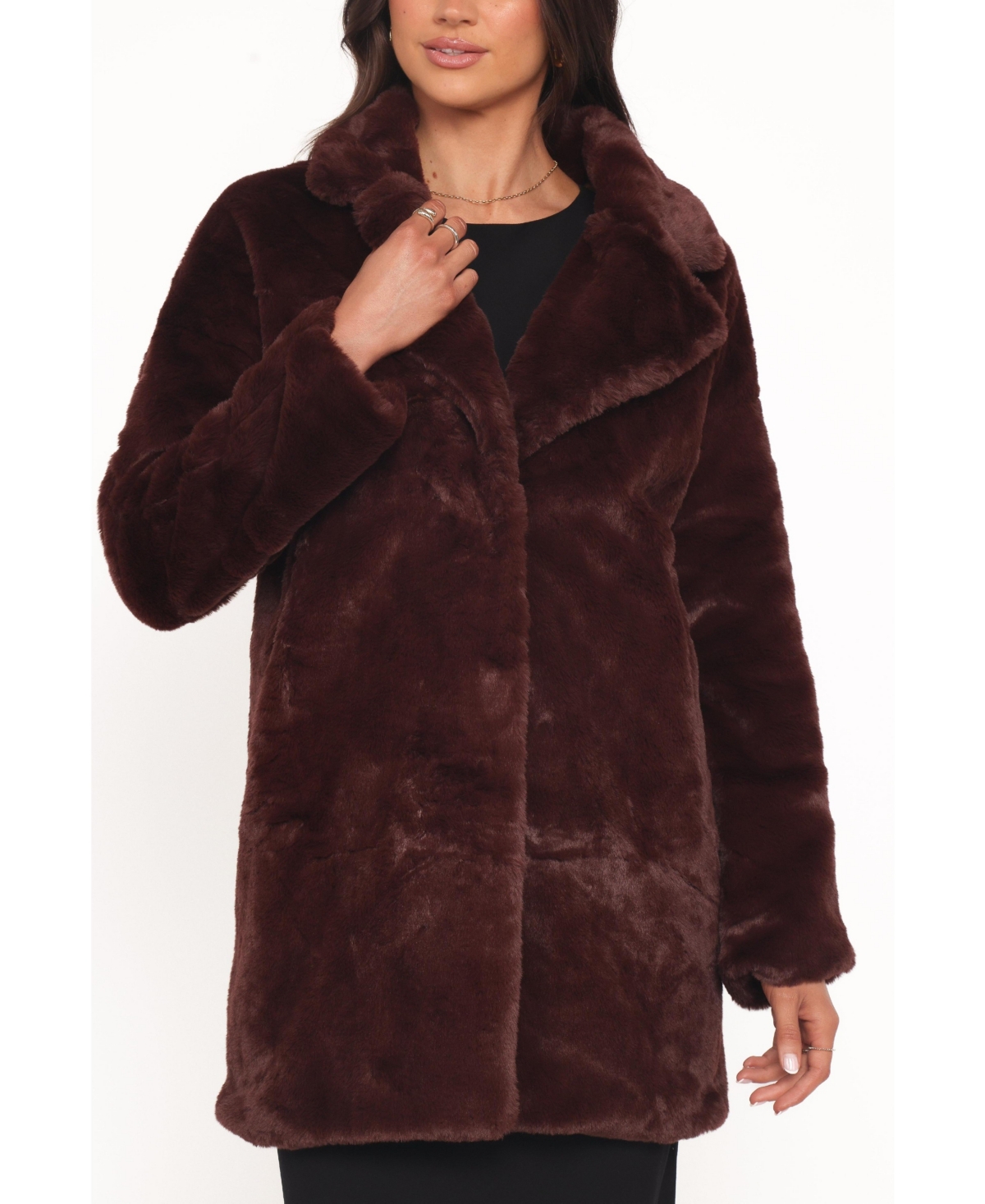 Click here for Petal and Pup Womens Meeka Faux Fur Jacket - Burgu... prices