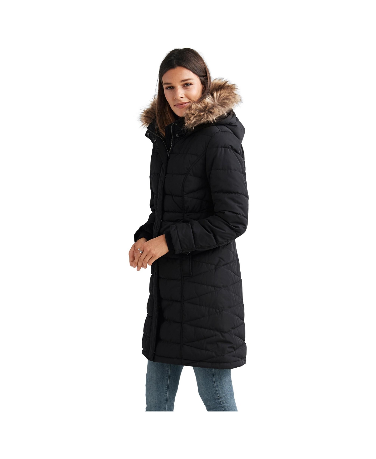 Click here for ellos Womens Faux Fur Trim Puffer - Black prices