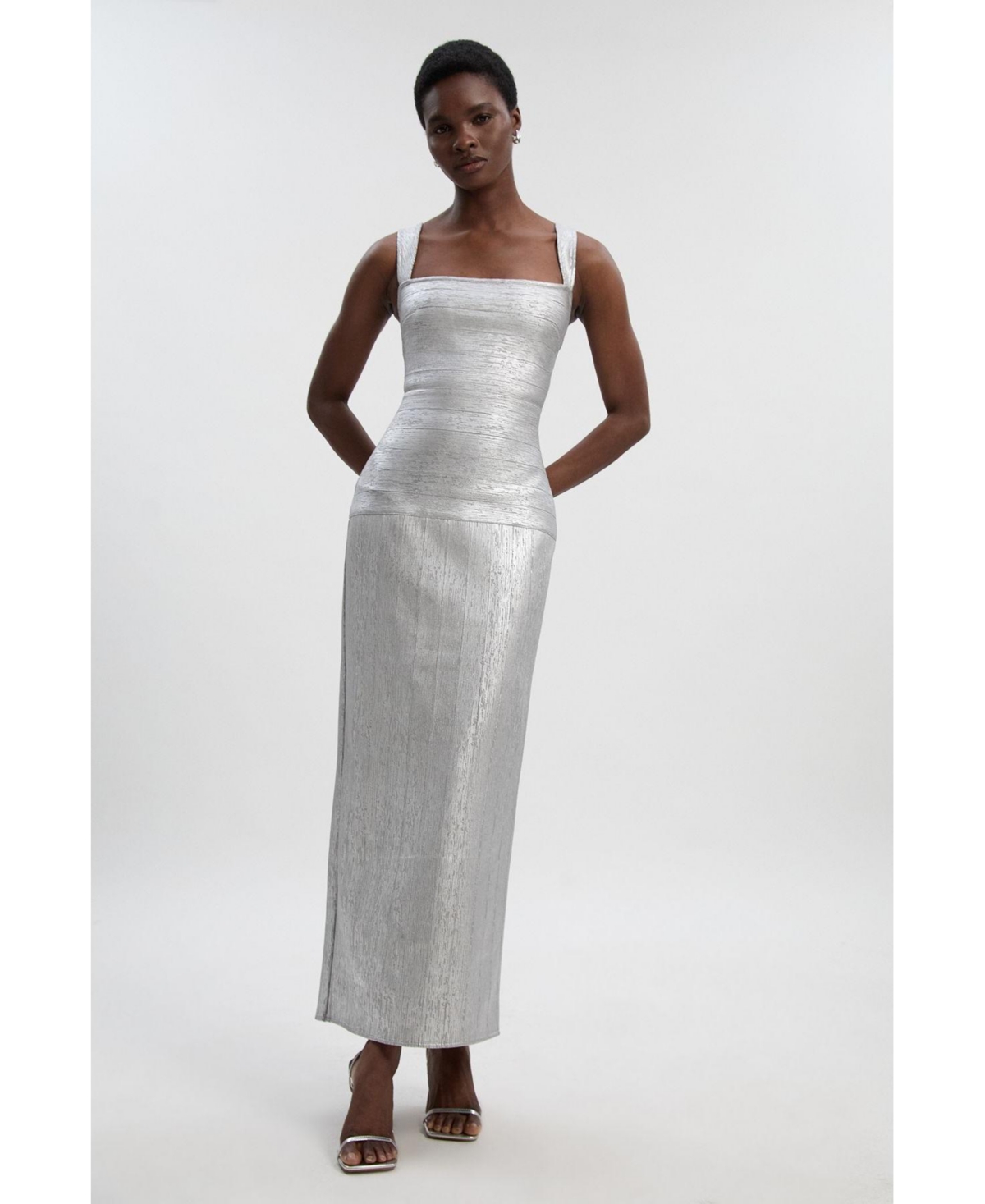 Click here for Karen Millen Womens Metallic Strappy Knit Maxi Dre... prices