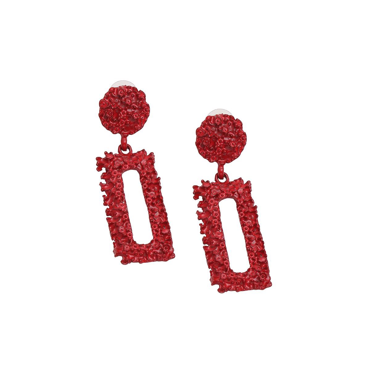 Click here for Sohi Womens Red Textured Geometric Drop Earrings -... prices