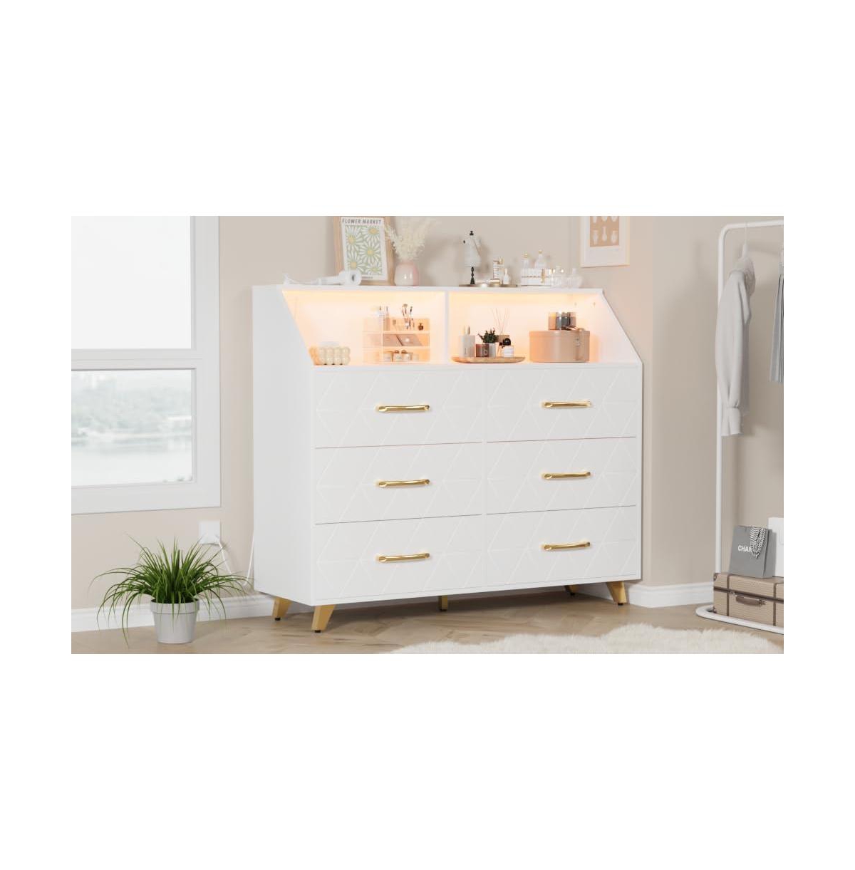 Click here for Gaomon 6-Drawer Wood Dresser with Led Lighting and... prices