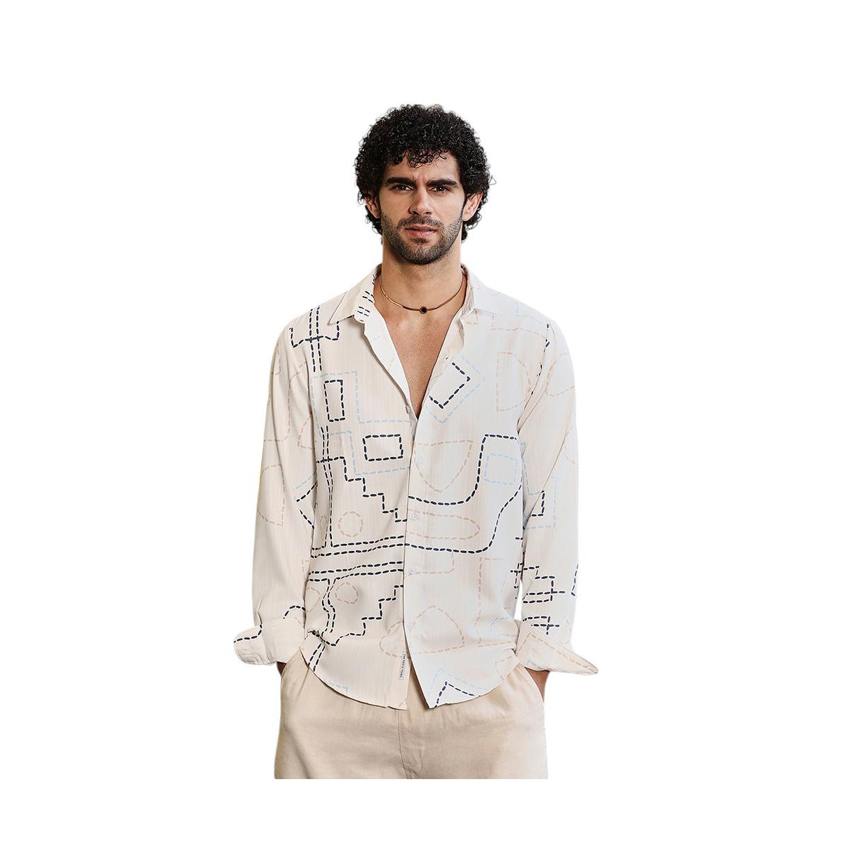 Click here for Campus Sutra Mens Off-White & Navy Blue Thread-Lin... prices