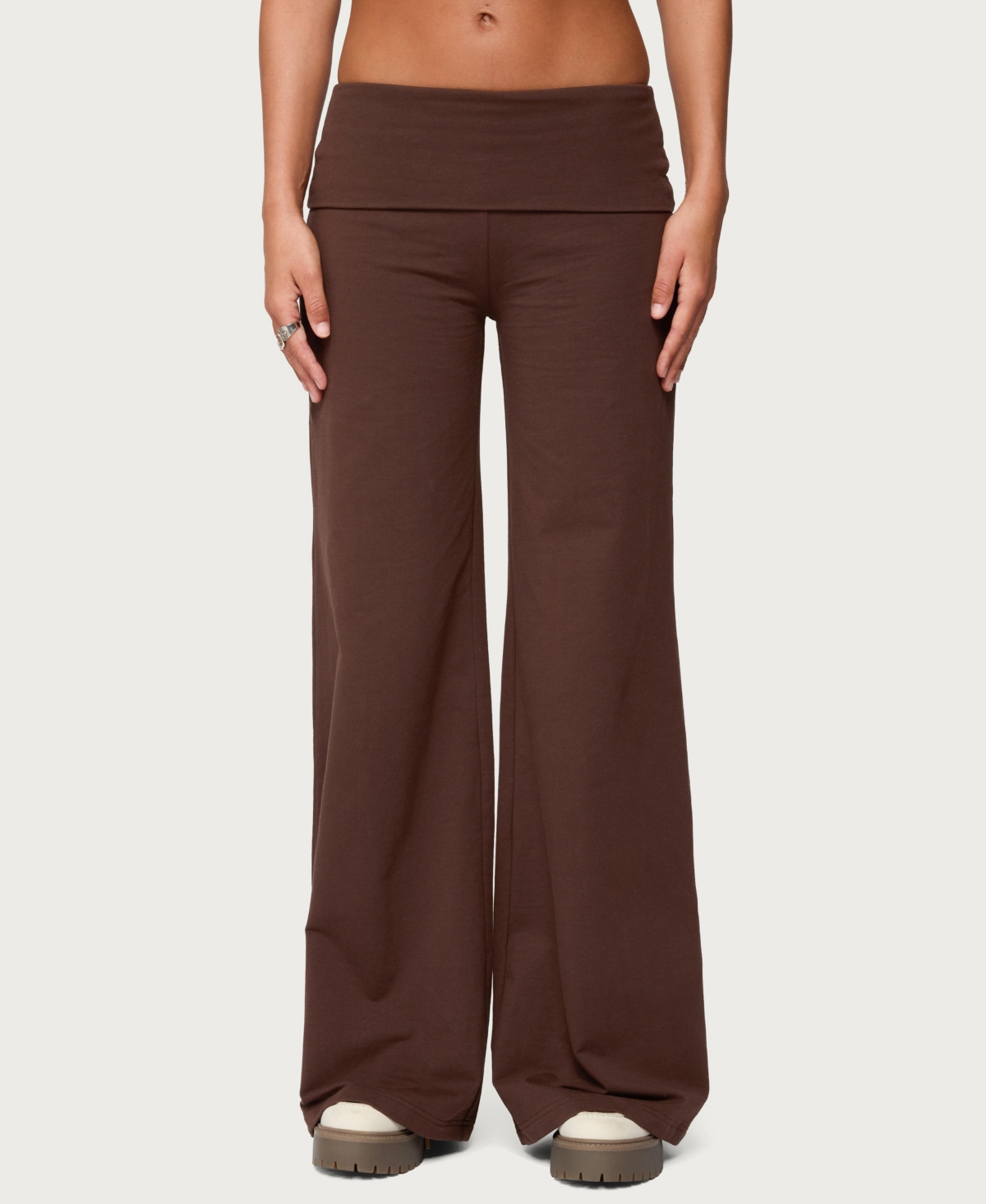 Click here for Edikted Womens Wide Leg Fold Over Pants - Brown prices
