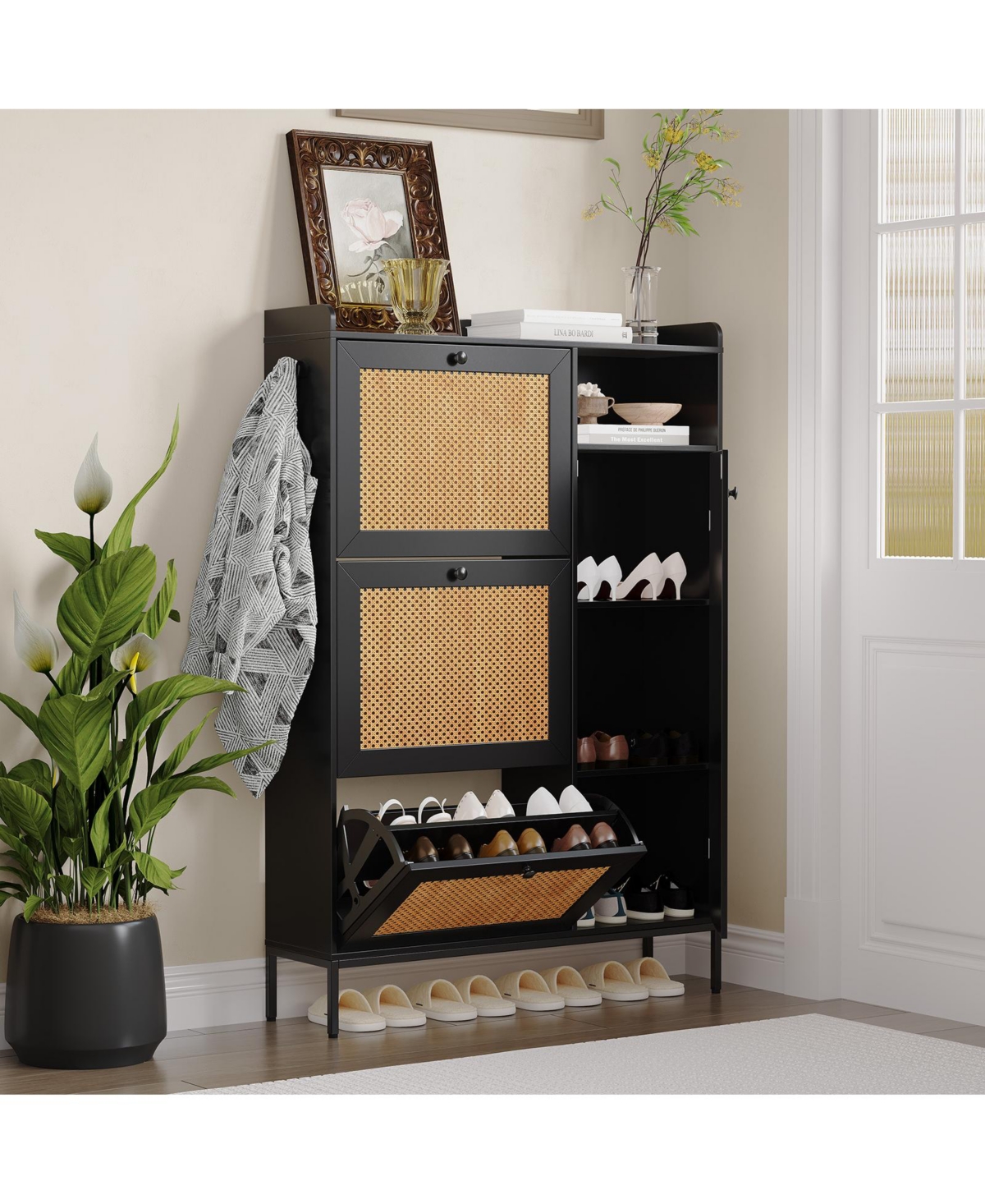Click here for gaomon Rattan Shoe Storage Cabinet with 3 Flip Dra... prices
