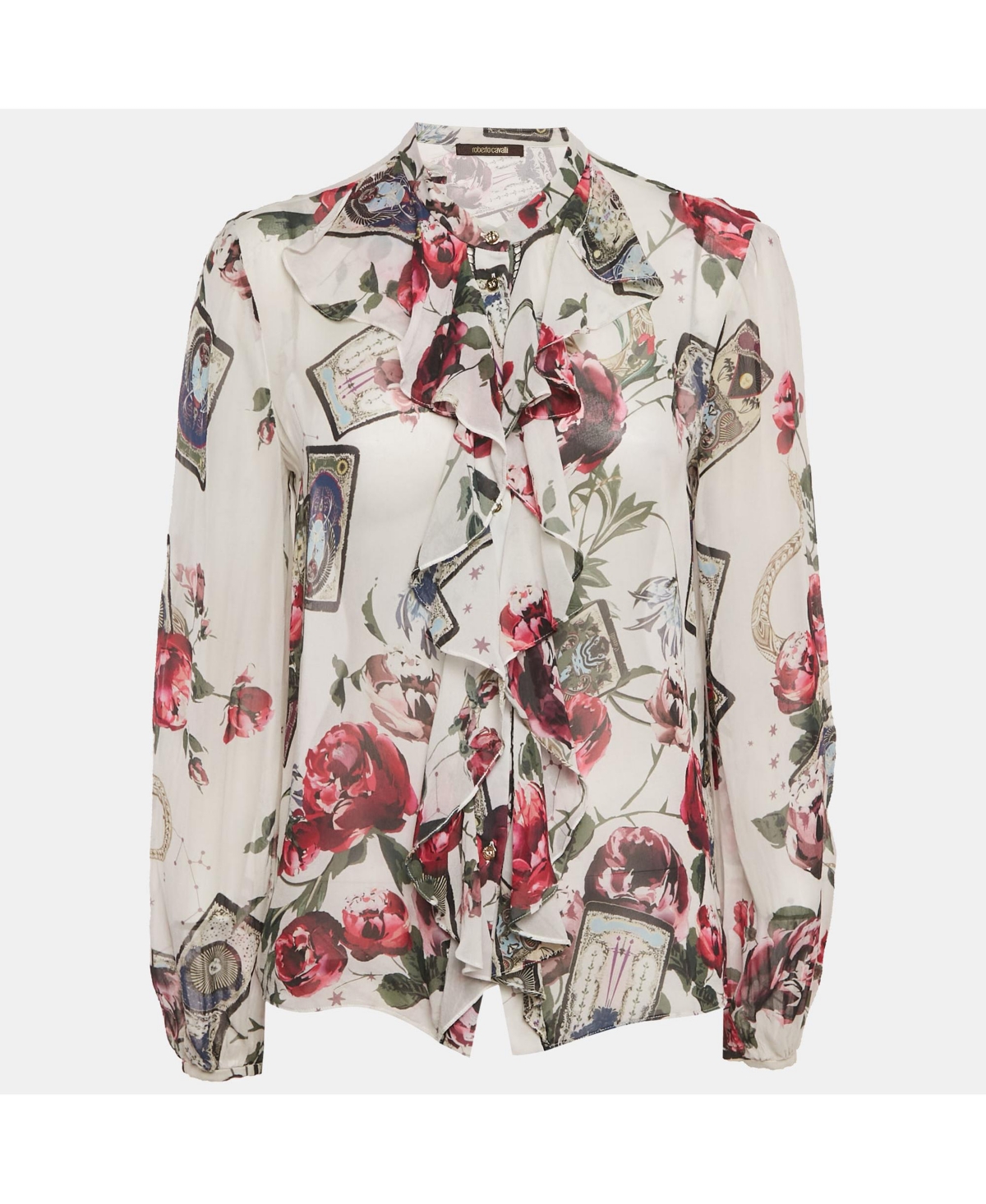 Click here for Pre-Owned Roberto Cavalli Womens White Printed Sil... prices