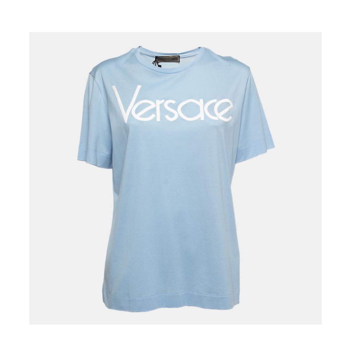 Click here for Pre-Owned Versace Womens Light Blue Cotton Logo Em... prices